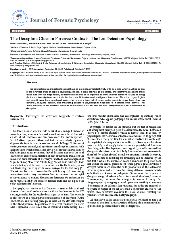 (PDF) The Deception Clues in Forensic Contexts: The Lie Detection Psychology | p alok - Academia.edu