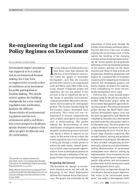 (PDF) Re-engineering the legal and policy regimes on environment