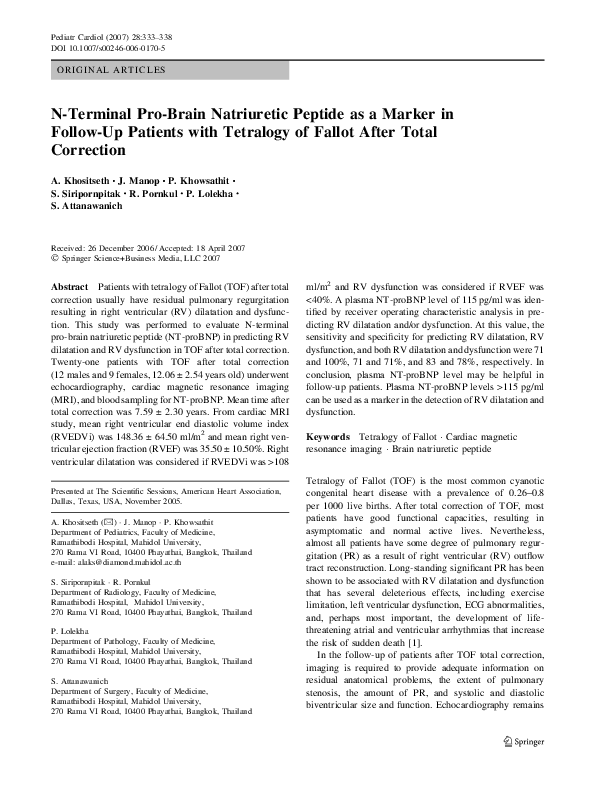 (PDF) N-Terminal Pro-Brain Natriuretic Peptide as a Marker in Follow-Up ...