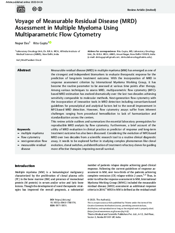 (PDF) Voyage of Measurable Residual Disease (MRD) Assessment in ...
