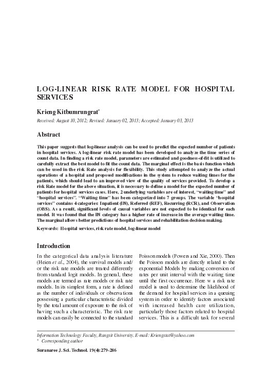 (PDF) Log-Linear Risk Rate Model for Hospital Services