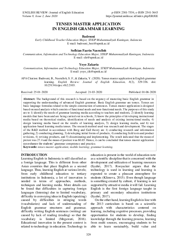 (PDF) Tenses Master Application in English Grammar Learning