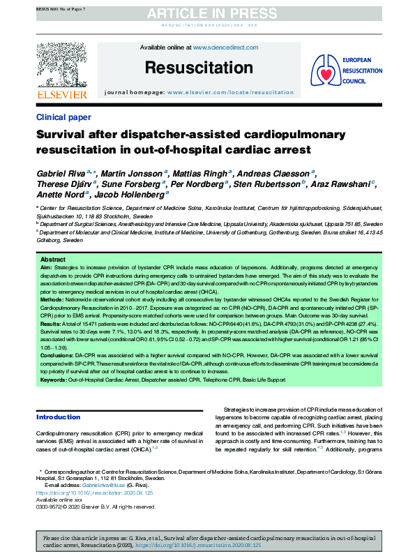 (PDF) Survival after dispatcher-assisted cardiopulmonary resuscitation ...