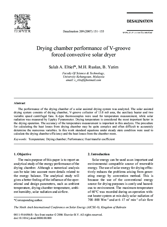 (PDF) Drying chamber performance of V-groove forced convective solar dryer