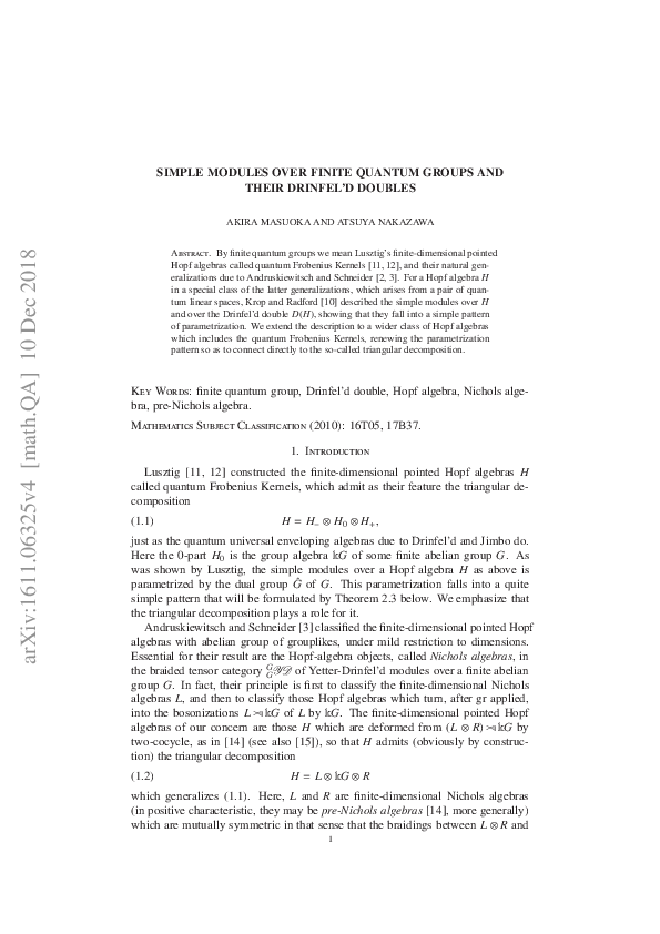 (PDF) Simple modules over finite quantum groups and their Drinfel'd doubles