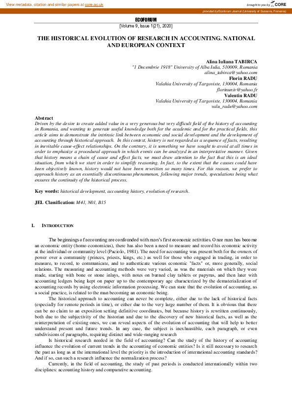 (PDF) The Historical Evolution of Research in Accounting. National and ...