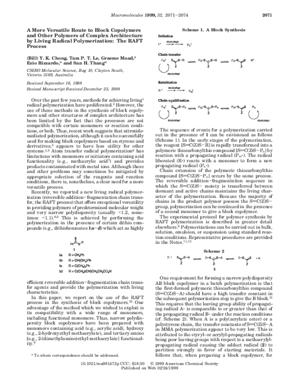 Pdf A More Versatile Route To Block Copolymers And Other Polymers Of Complex Architecture By