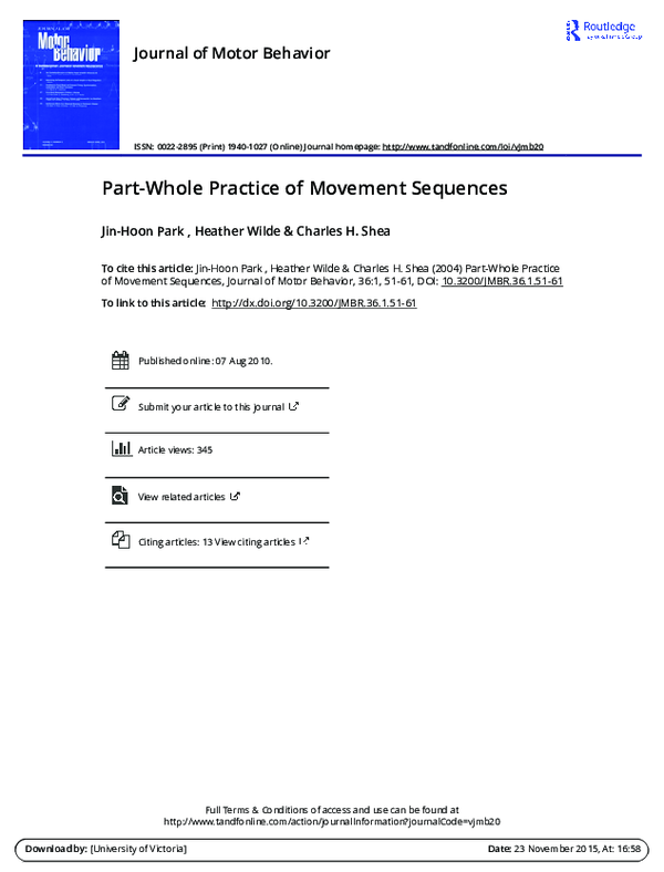(PDF) Part-Whole Practice of Movement Sequences