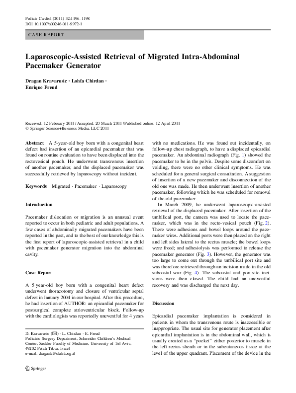 (PDF) Laparoscopic-Assisted Retrieval of Migrated Intra-Abdominal ...