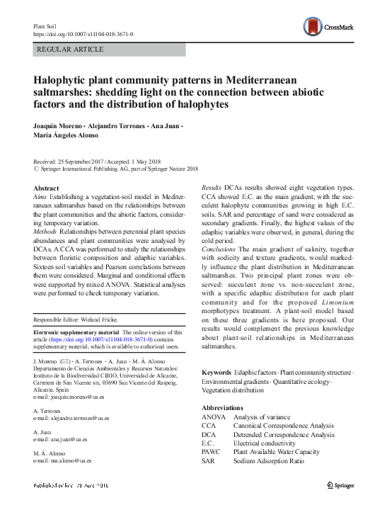 (PDF) Halophytic plant community patterns in Mediterranean saltmarshes ...