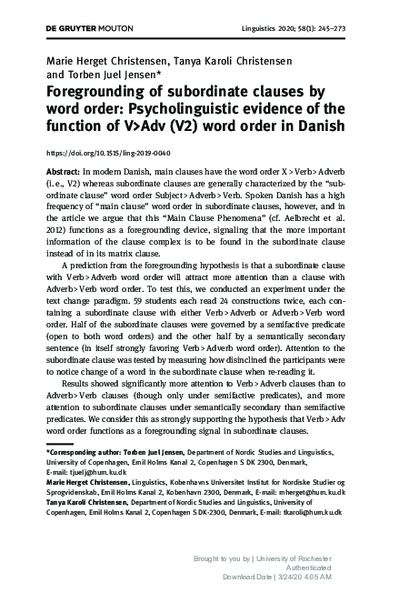 (PDF) Foregrounding of subordinate clauses by word order ...