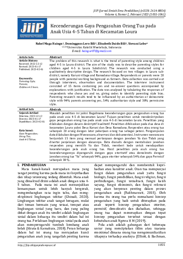 (PDF) Kecenderungan Gaya Pengasuhan Orang Tua pada Anak Usia 4-5 Tahun di Kecamatan Loura ...