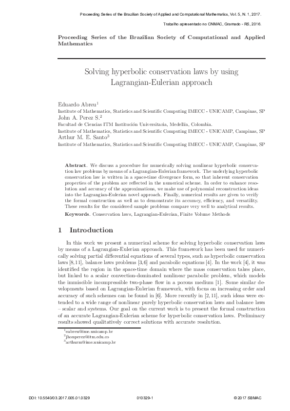(PDF) Solving hyperbolic conservation laws by using Lagrangian-Eulerian ... (PDF) Solving hyperbolic conservation laws by using Lagrangian-Eulerian ...