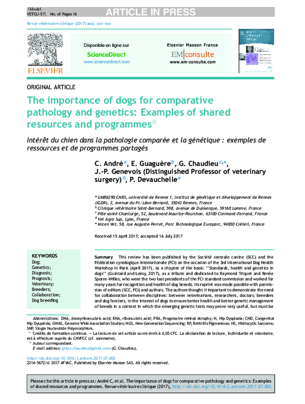 (PDF) The importance of dogs for comparative pathology and genetics ...