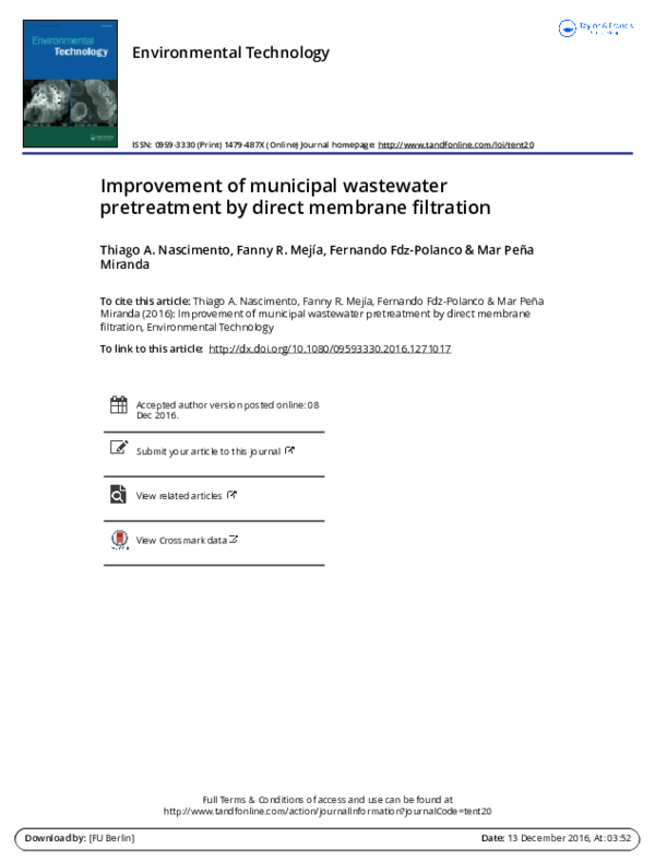 (PDF) Improvement of municipal wastewater pretreatment by direct ...