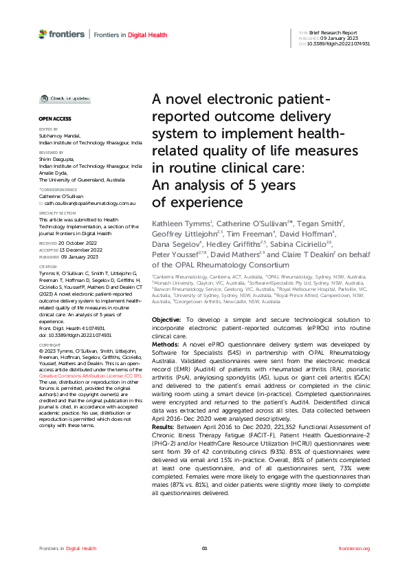 (PDF) A novel electronic patient-reported outcome delivery system to implement health-related ...