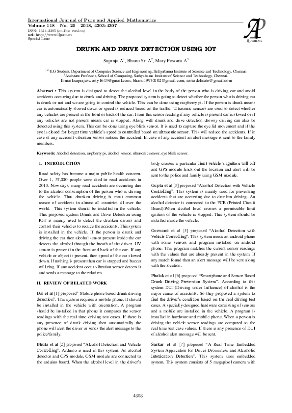 (PDF) Drunk and Drive Detection Using Iot