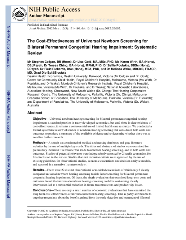 (PDF) The Cost-Effectiveness of Universal Newborn Screening for ...