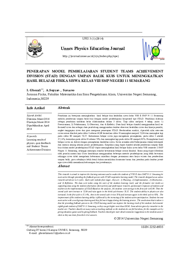 (PDF) Penerapan Model Pembelajaran Student Teams Achievement Division (Stad) Dengan Umpan Balik ...