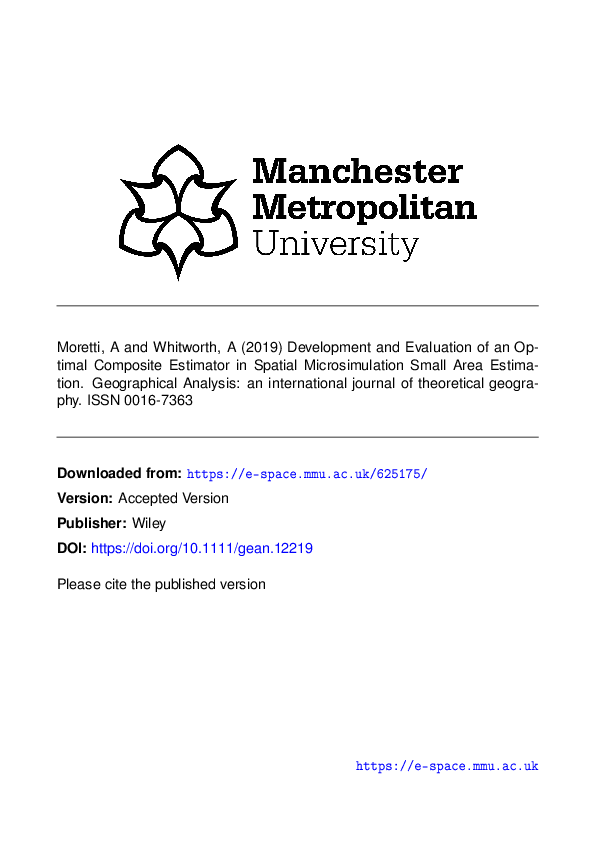 (PDF) Development and Evaluation of an Optimal Composite Estimator in Spatial Microsimulation ...