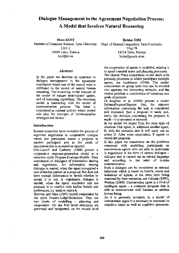 (PDF) Dialogue management in the agreement negotiation process