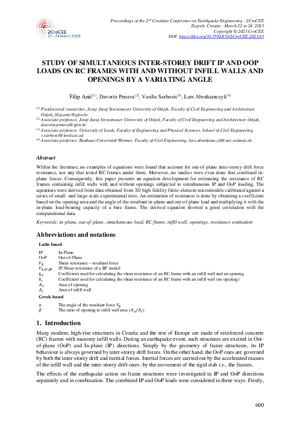 (PDF) Study of Simultaneous Inter-Storey Drift Ip and Oop Loads on RC ...