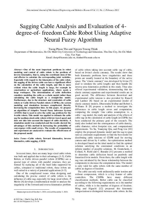 (PDF) Sagging Cable Analysis and Evaluation of 4-degree-of- freedom ...