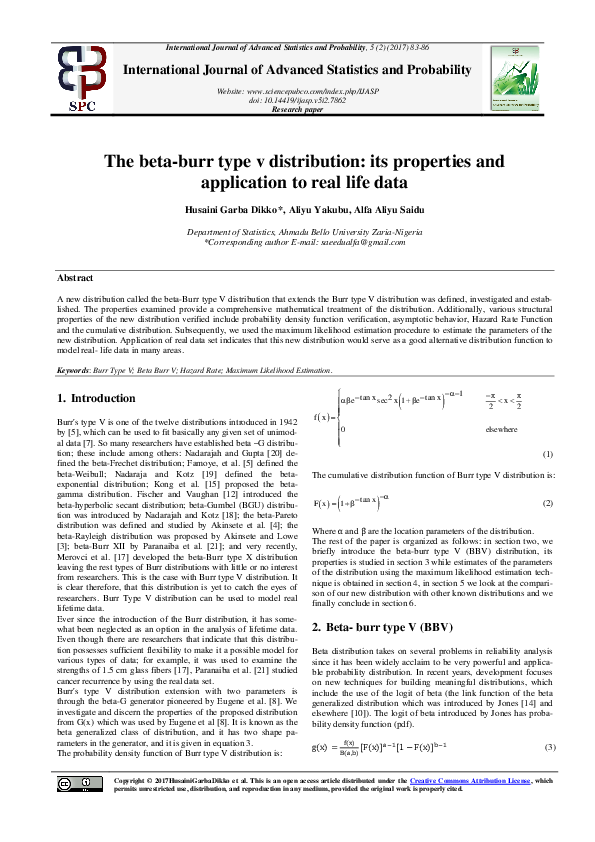 (PDF) The beta-burr type v distribution: its properties and application ...