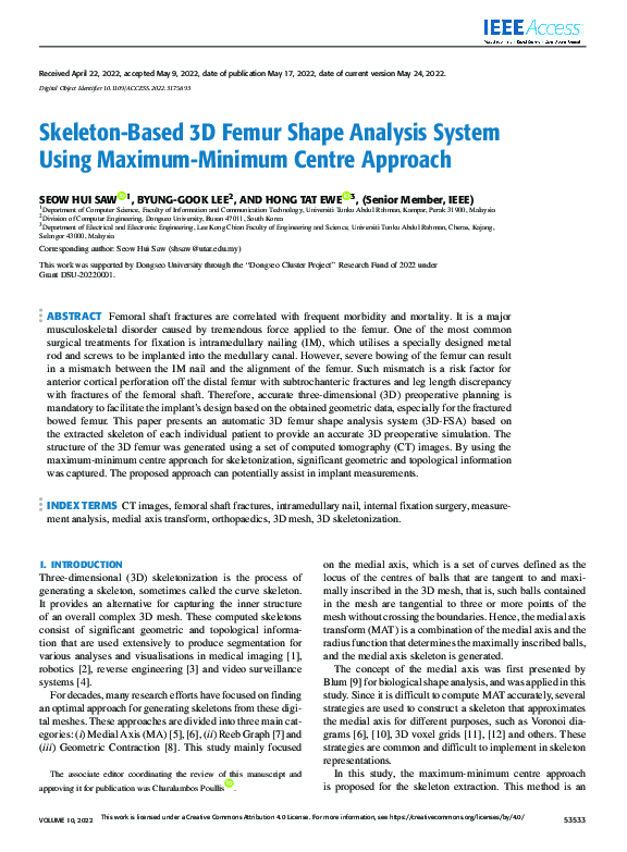 Pdf Skeleton Based 3d Femur Shape Analysis System Using Maximum Minimum Centre Approach