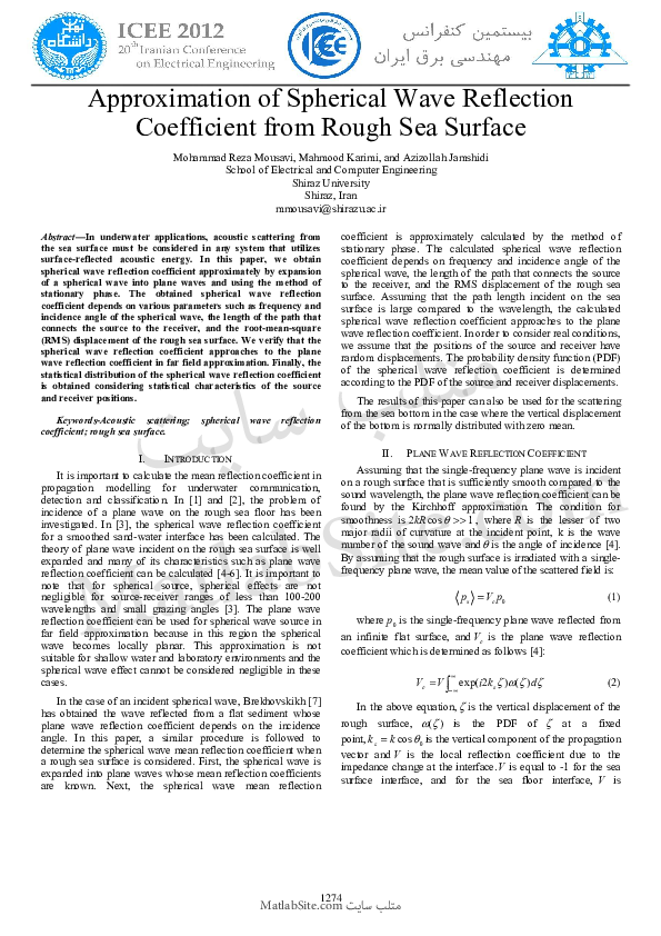(PDF) Approximation of spherical wave reflection coefficient from rough sea surface | ali ...