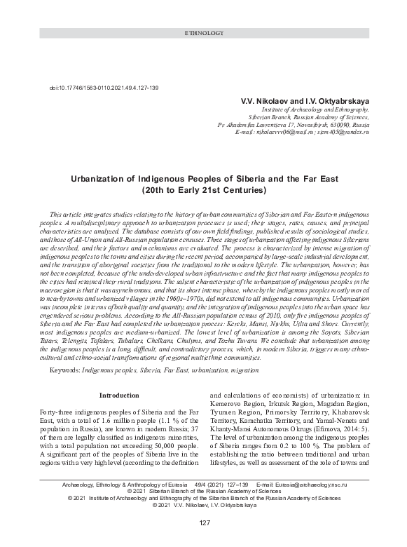 (PDF) Urbanization of Indigenous Peoples of Siberia and the Far East ...