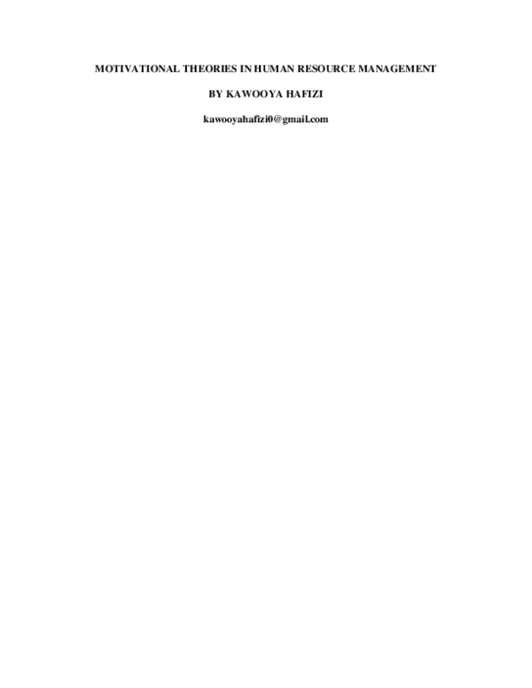 (PDF) MOTIVATIONAL THEORIES IN HUMAN RESOURCE MANAGEMENT