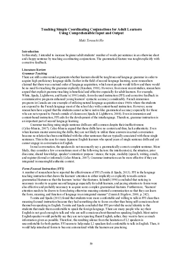 (PDF) Teaching Simple Coordinating Conjunctions for Adult Learners Using Comprehensible Input ...