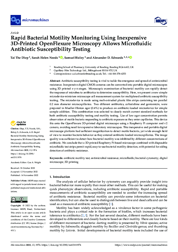 (PDF) Rapid Bacterial Motility Monitoring Using Inexpensive 3D-Printed OpenFlexure Microscopy ...