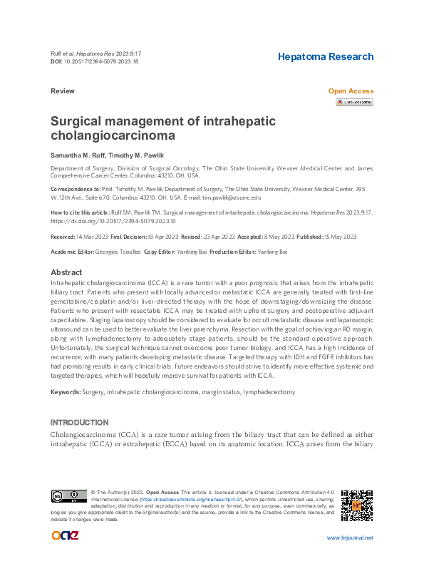 (PDF) Surgical management of intrahepatic cholangiocarcinoma