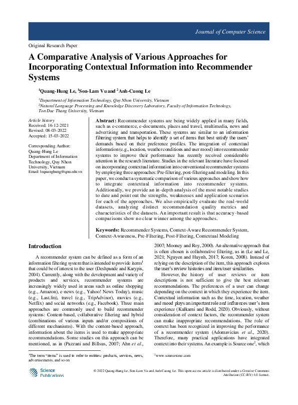 A Comparative Analysis Of Various Approaches For Incorporating