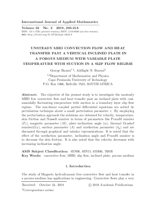 (PDF) Unsteady MHD Convection Flow and Heat Transfer Past a Vertical Inclined Plate in a Porous ...