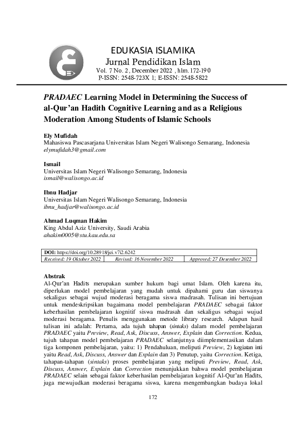 (PDF) PRADAEC Learning Model in Determining the Success of al-Qur’an ...