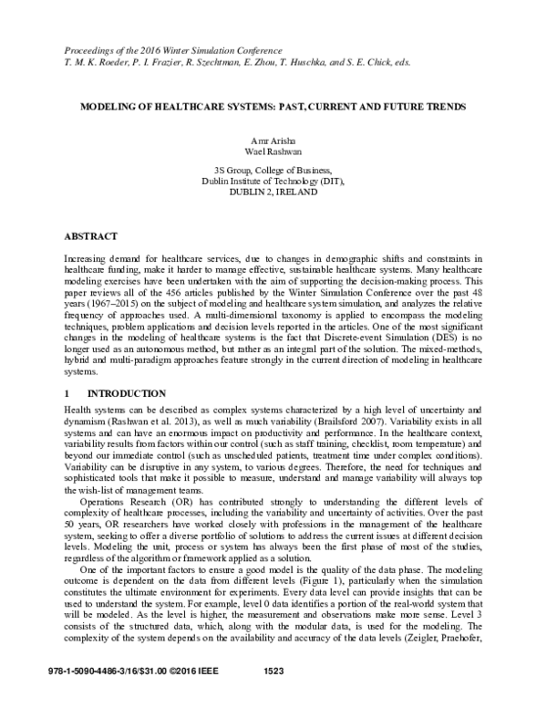 (PDF) Modeling of healthcare systems: Past, current and future trends