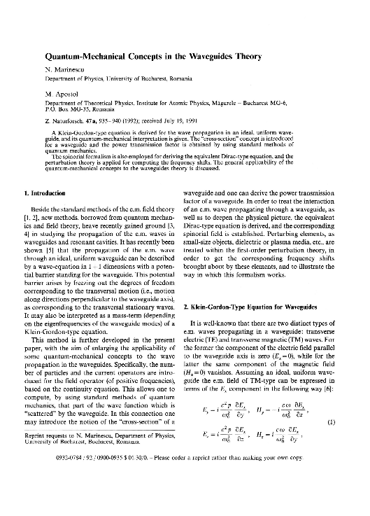 (PDF) Quantum-Mechanical Concepts in the Waveguides Theory