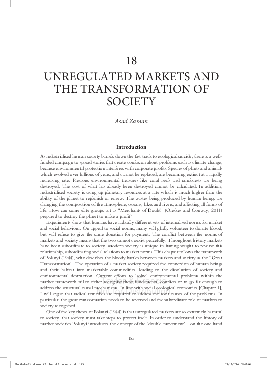 (PDF) Unregulated Markets and the Transformation of Society