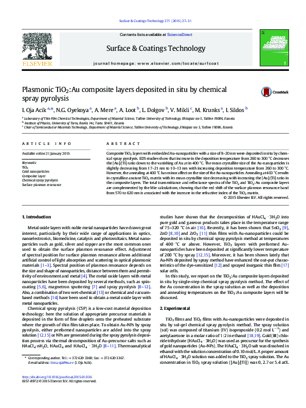 (PDF) Plasmonic TiO2:Au composite layers deposited in situ by chemical ...