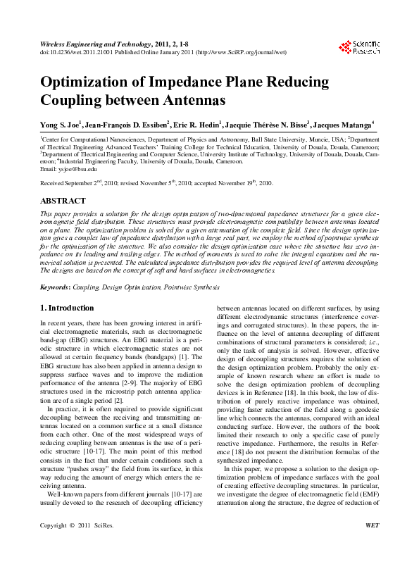 (PDF) Optimization of Impedance Plane Reducing Coupling between Antennas