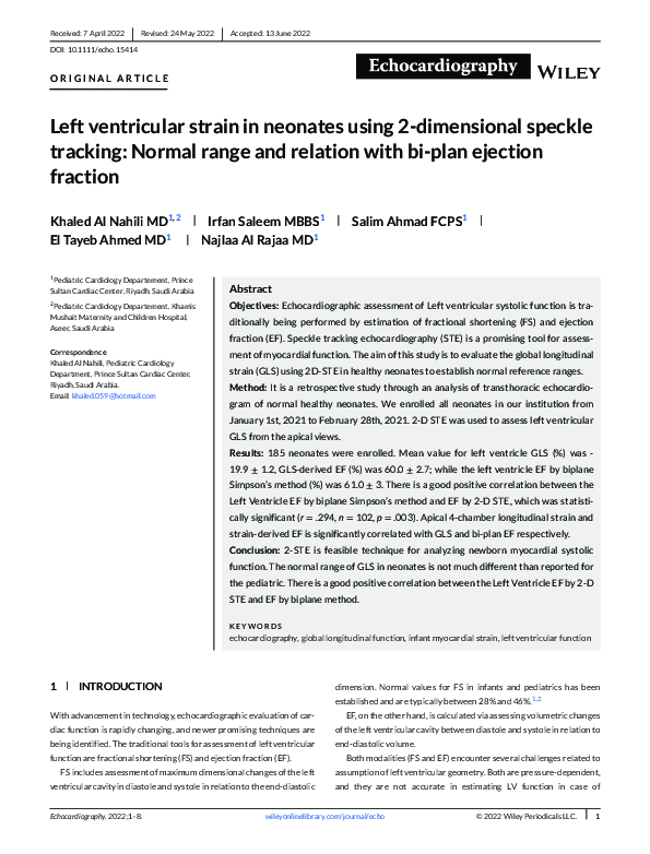 (PDF) Left ventricular strain in neonates using 2-dimensional speckle ...