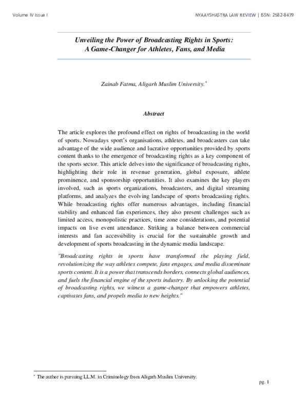 (PDF) Unveiling the Power of Broadcasting Rights in Sports: A Game ...