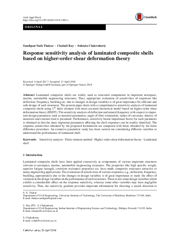 (PDF) Sensitivity Analysis of Laminated Composite Shells Using HSDT