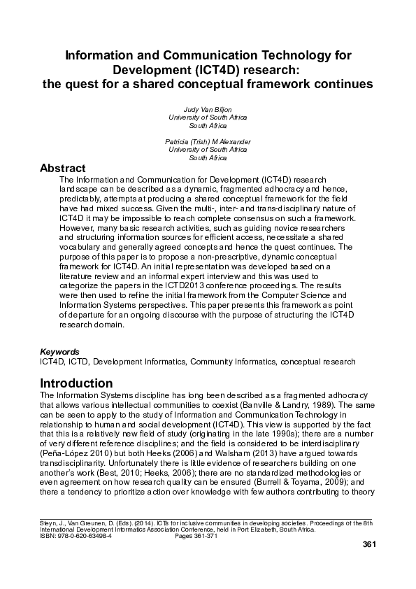 (PDF) Information and Communication Technology for Development (ICT4D) research: the quest for a ...