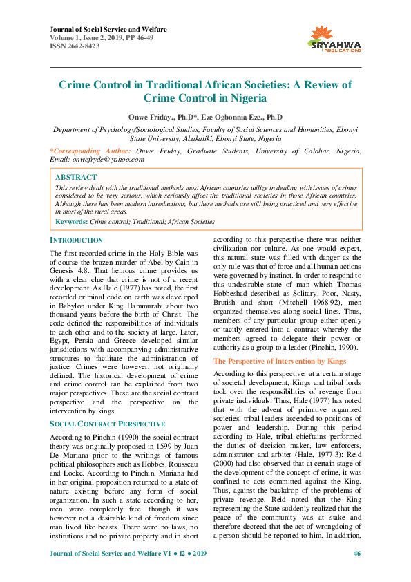 (PDF) Crime Control in Traditional African Societies: A Review of Crime ...