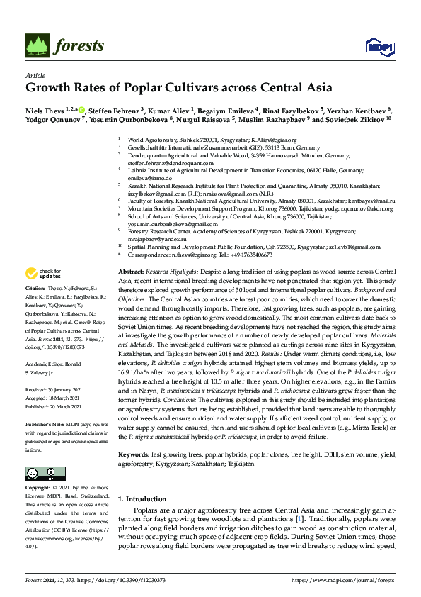 (PDF) Growth Rates of Poplar Cultivars across Central Asia | Rinat ...