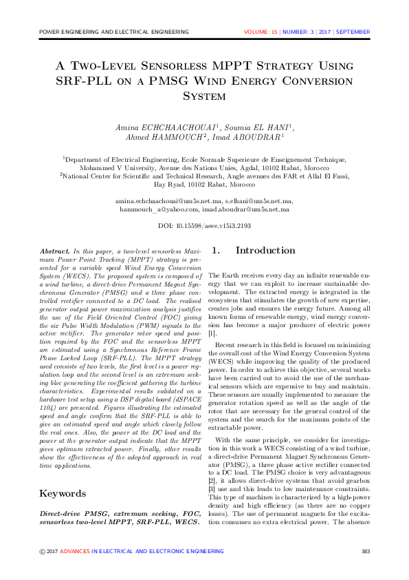 (PDF) A Two-Level Sensorless MPPT Strategy Using SRF-PLL on a PMSG Wind ...
